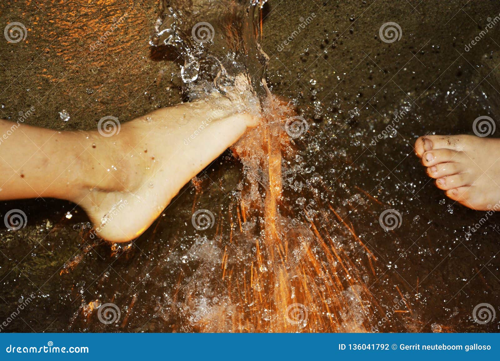 Feets Playing in the Falling Water Stock Photo - Image of green ...