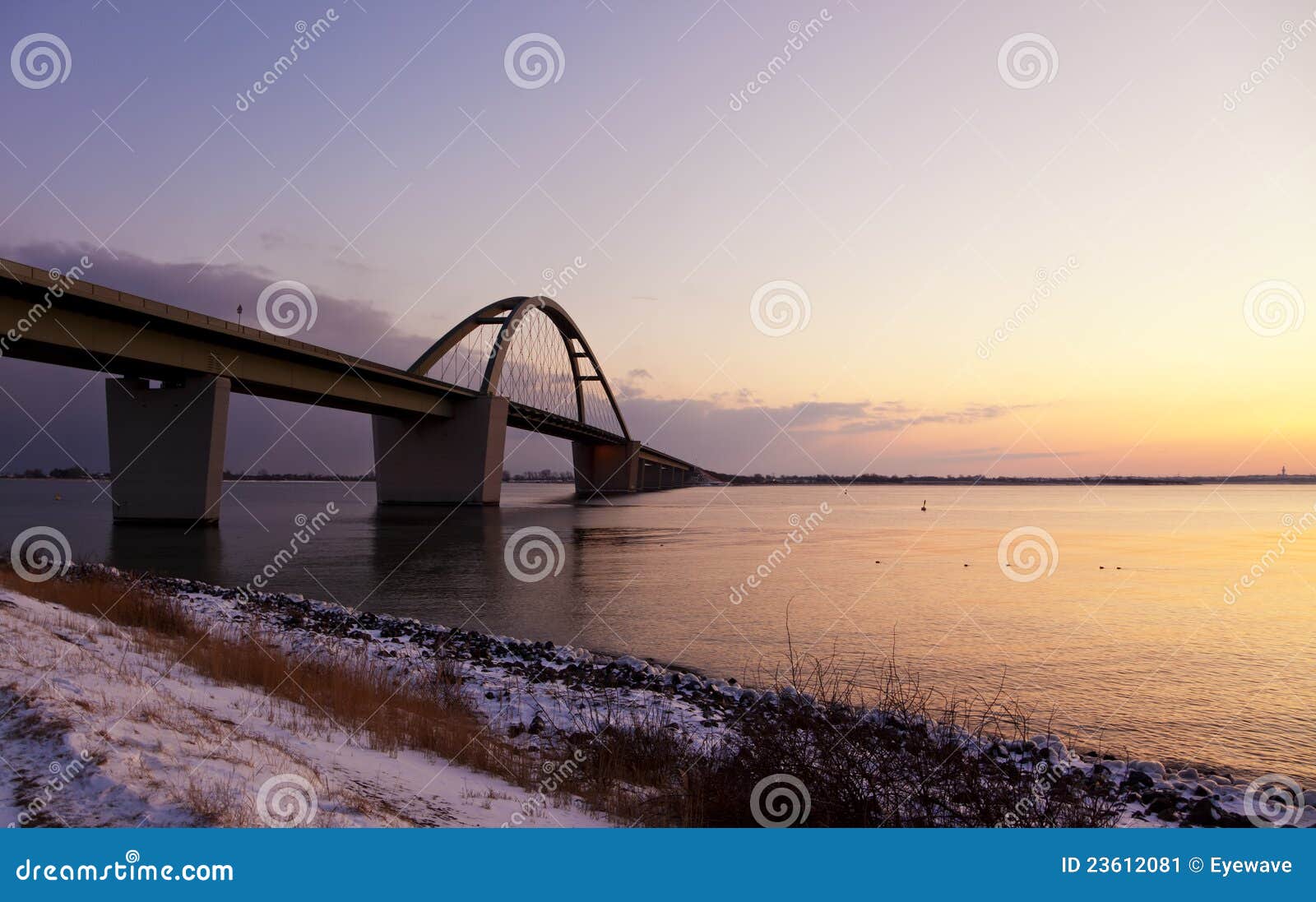 Fehmarn Sound Bridge at Dusk Stock Image - Image of schleswig, water ...