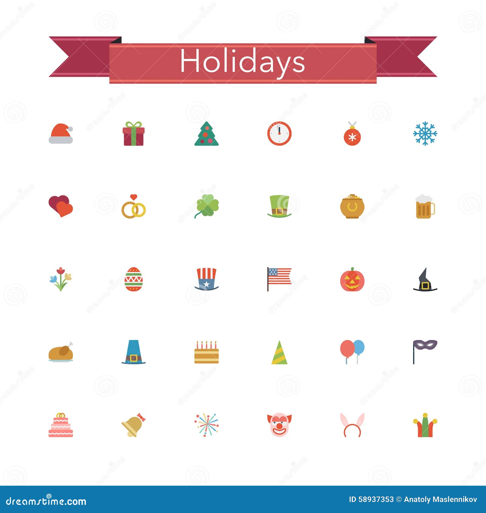 Feiertags-flache Ikonen vektor abbildung. Illustration von farbe - 58937353