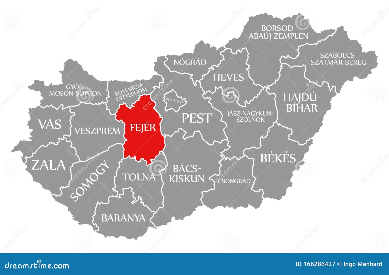 Fejer Red Highlighted in Map of Hungary Stock Illustration ...