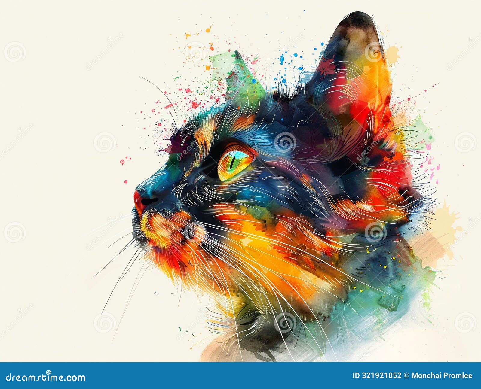 Feline Accessories Flat Design Side View Stylish Cat Water Color ...