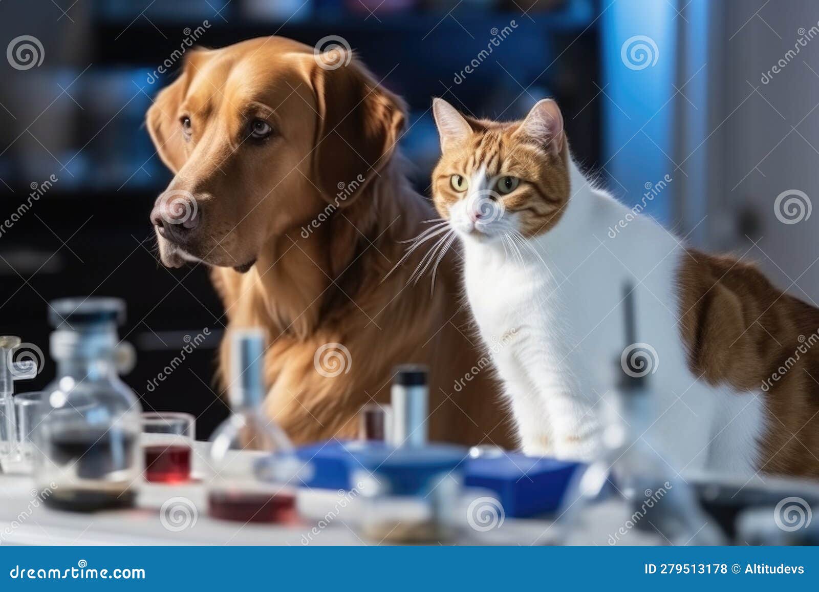 Feline and Canine Scientists in Laboratory Conducting Experiment ...