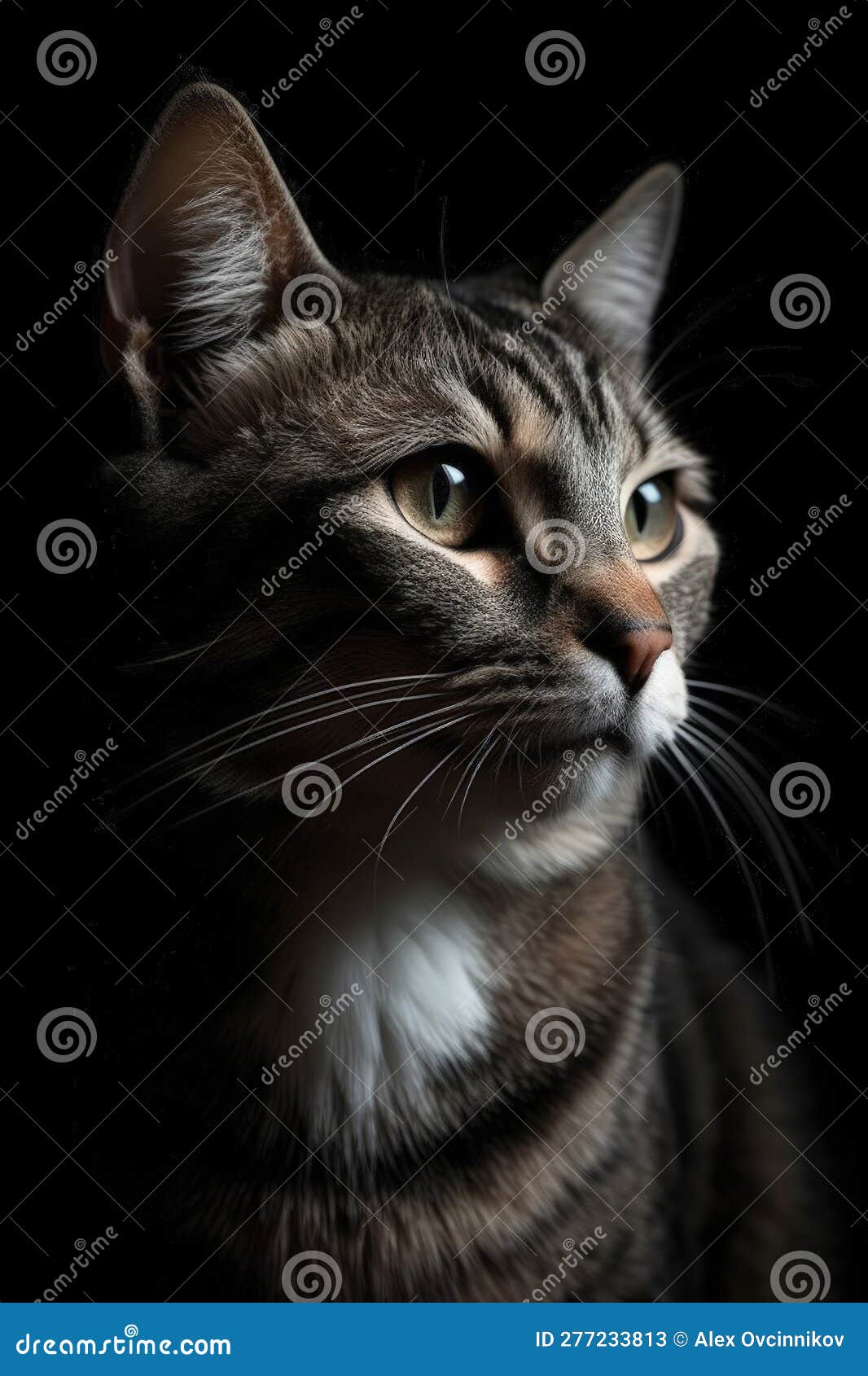 Feline Focus: Close-Up of a Real Cat on Black Background for Copy Space ...