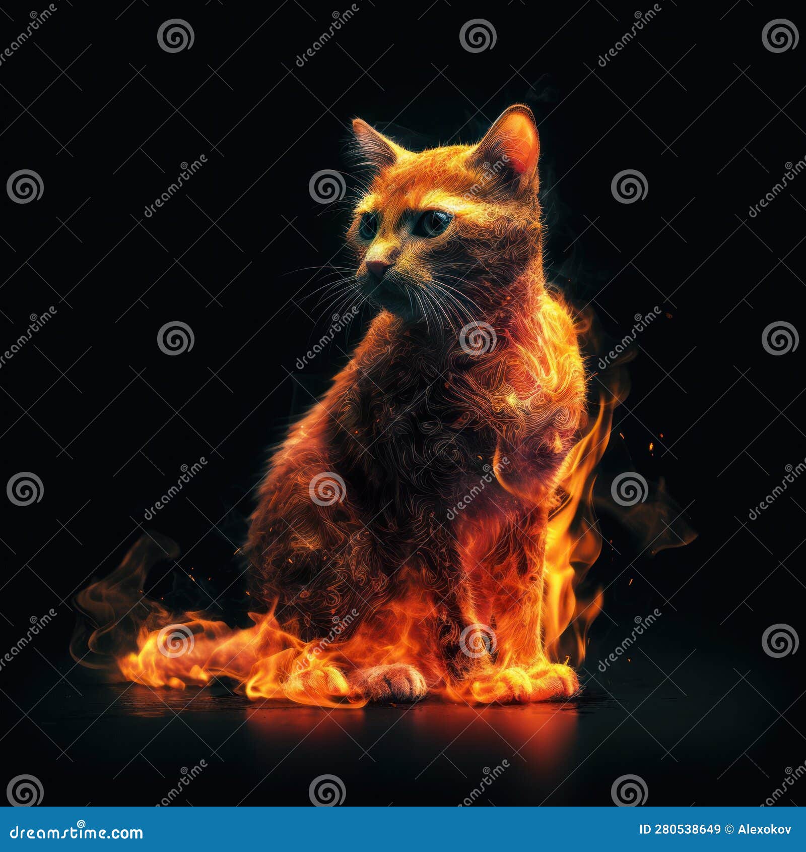 Feline Inferno: a Cat Made of Flames . Stock Illustration ...