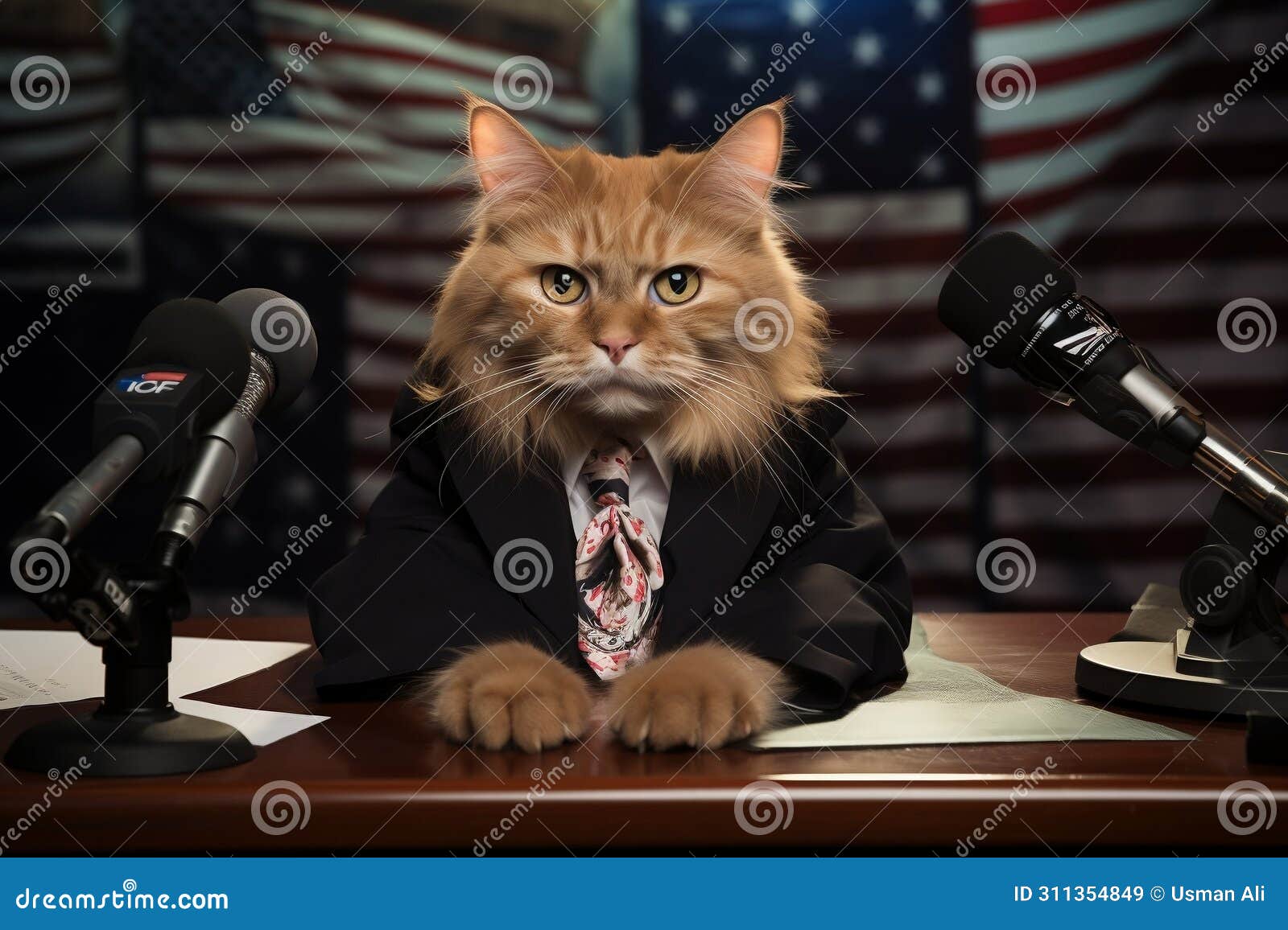 Feline Reporter Covering a Virtual Press Conference. AI Stock Image ...