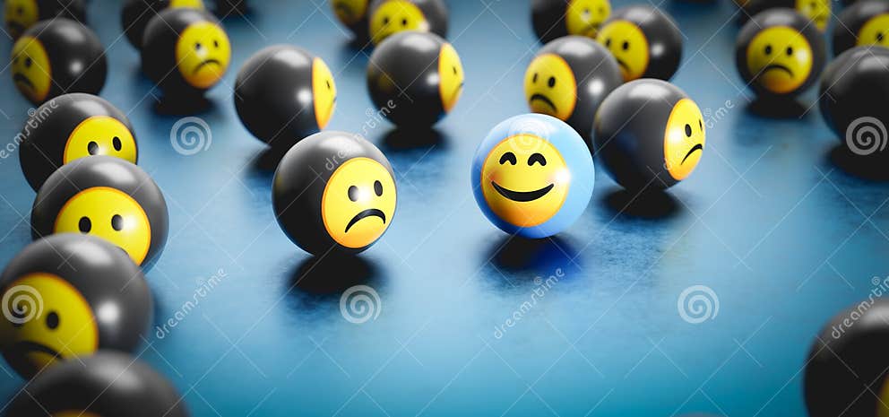 Feliz Cara De Emoji Sonriente Entre Los Tristes Rostros De Emoticonos ... Feliz Cara De Emoji Sonriente Entre Los Tristes Rostros De Emoticonos ...