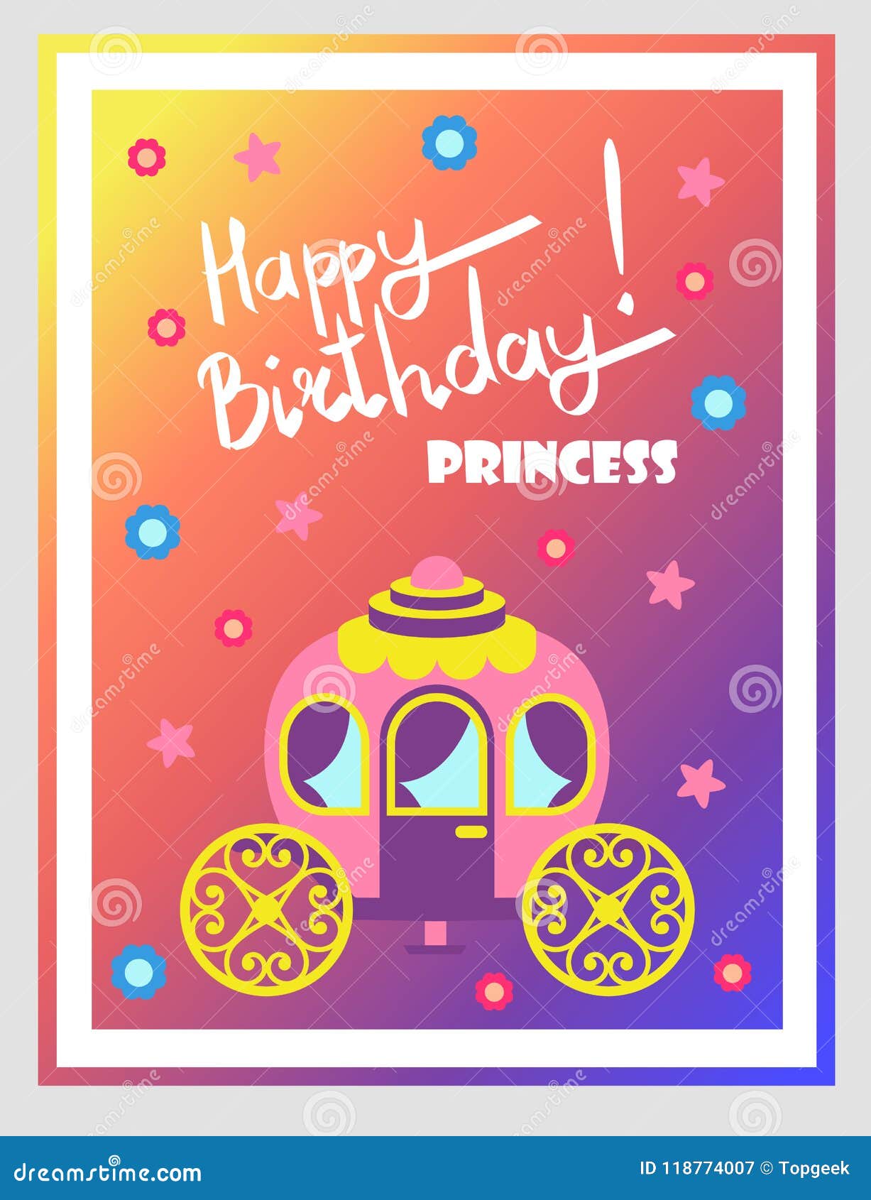 Feliz Cumpleaños, Princesa Cute Multicolored Poster Ilustración del ...
