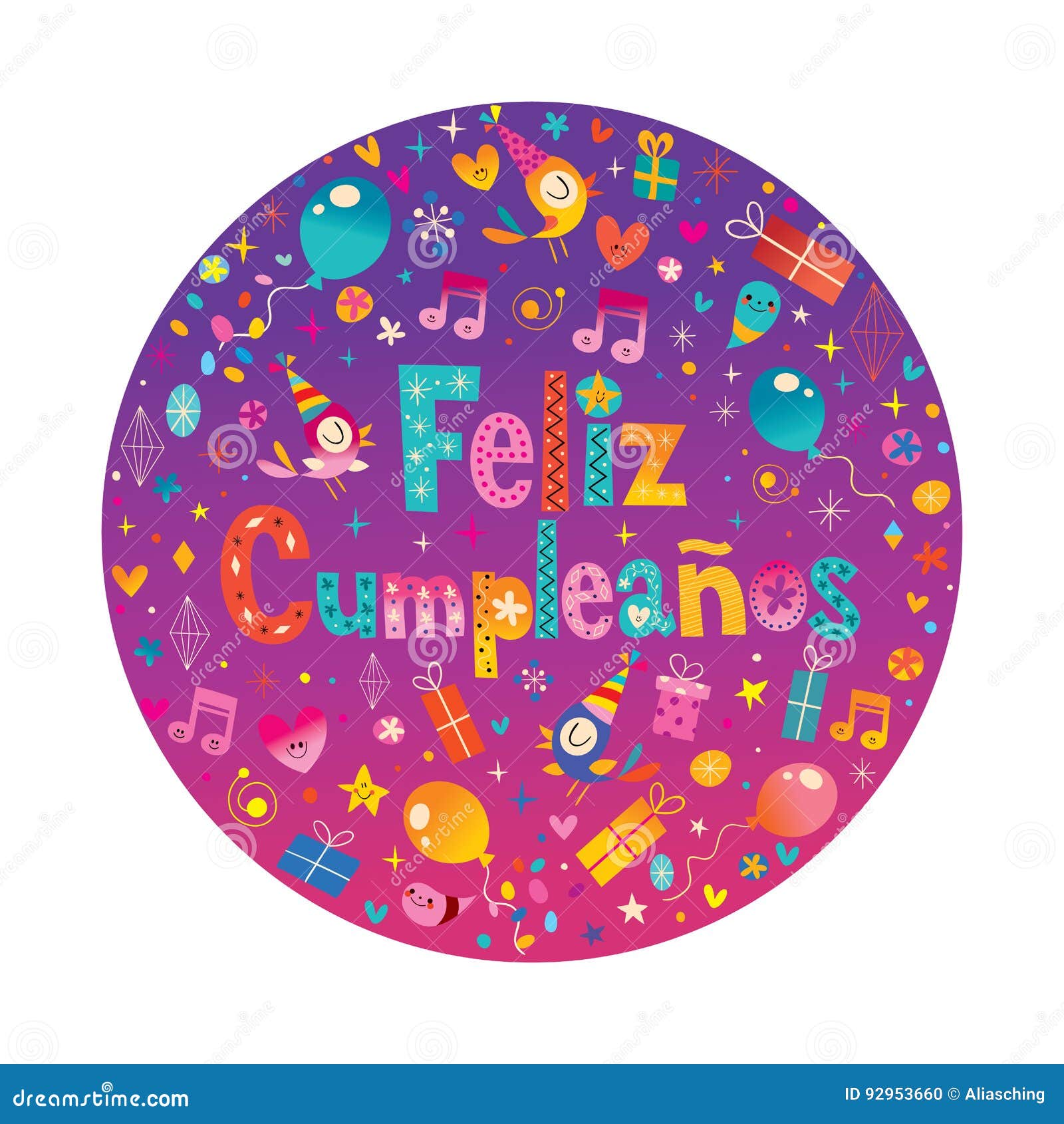 Feliz Cumpleanos Happy Birthday In Spanish Stock Vector Illustration