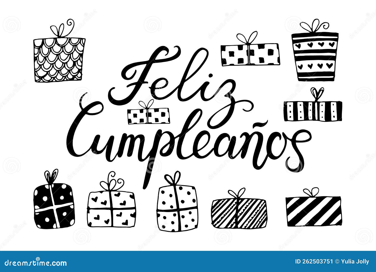 Feliz Cumpleanos Happy Birthday In Spanish Language Handdrawing