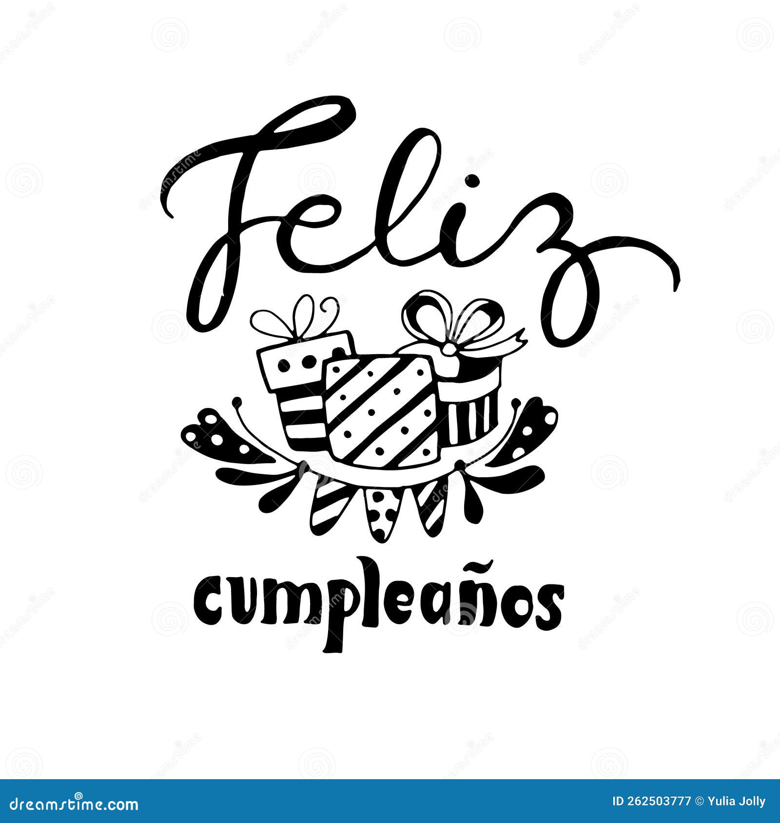 Feliz Cumpleanos Happy Birthday In Spanish Language Handdrawing
