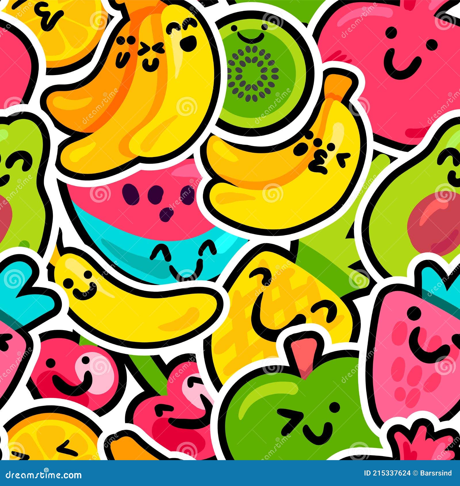 Feliz Frutas Patrón Sin Costuras Color Fondo De Pantalla Vector