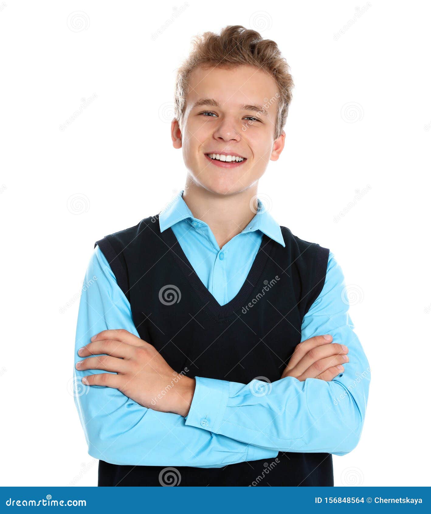 Feliz Rapaz Na Escola De Uniforme Em Branco Foto de Stock - Imagem de ...