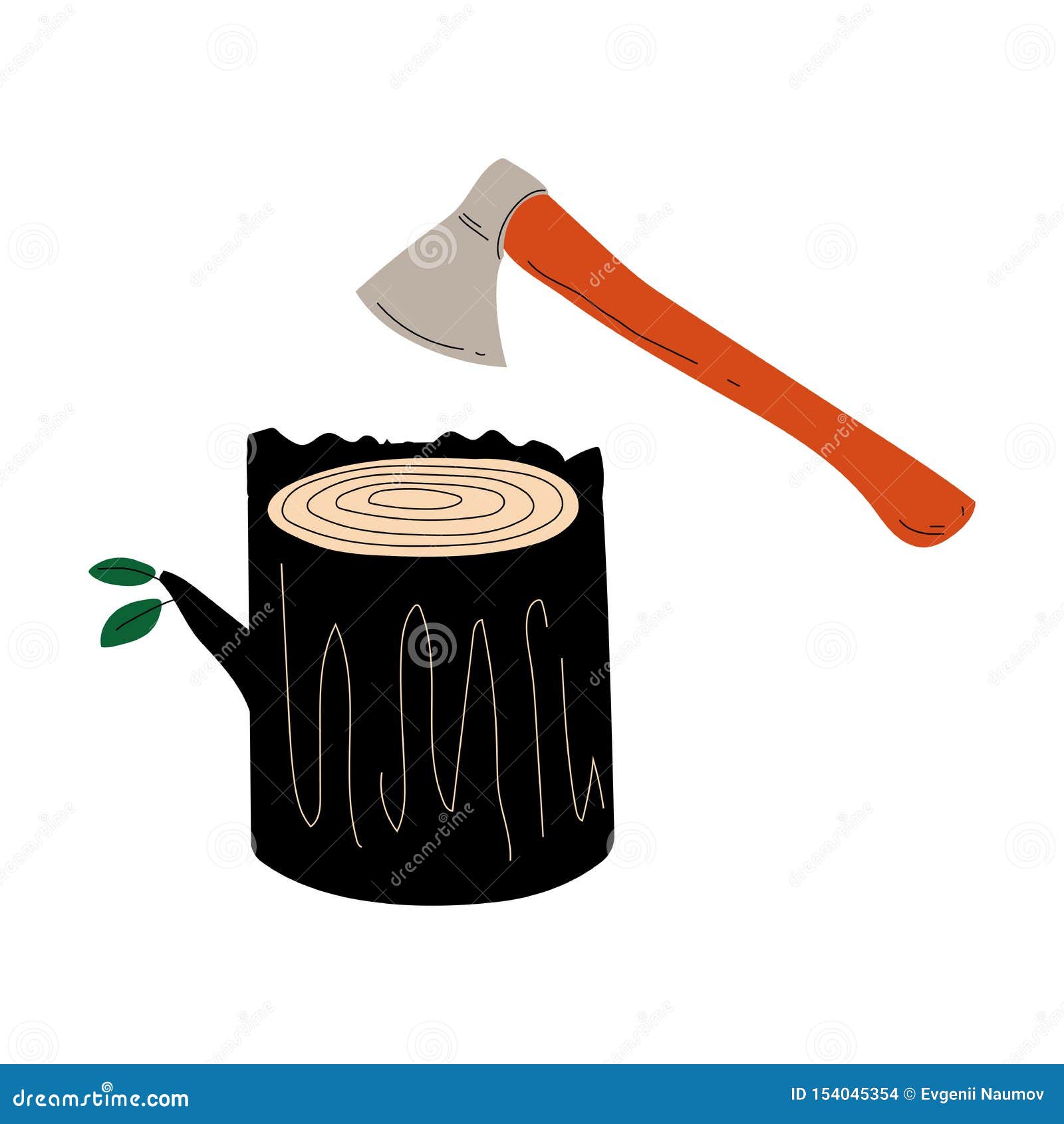 Felled Tree or Stump and Ax, Deforestation, Cutting Down of Trees ... Felled Tree or Stump and Ax, Deforestation, Cutting Down of Trees ...