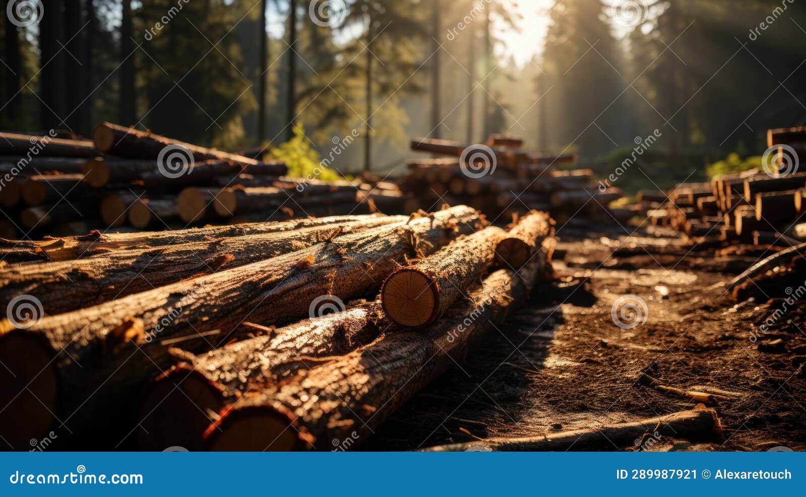 Felled Tree Trunks in the Forest Stock Image - Image of industrial ...