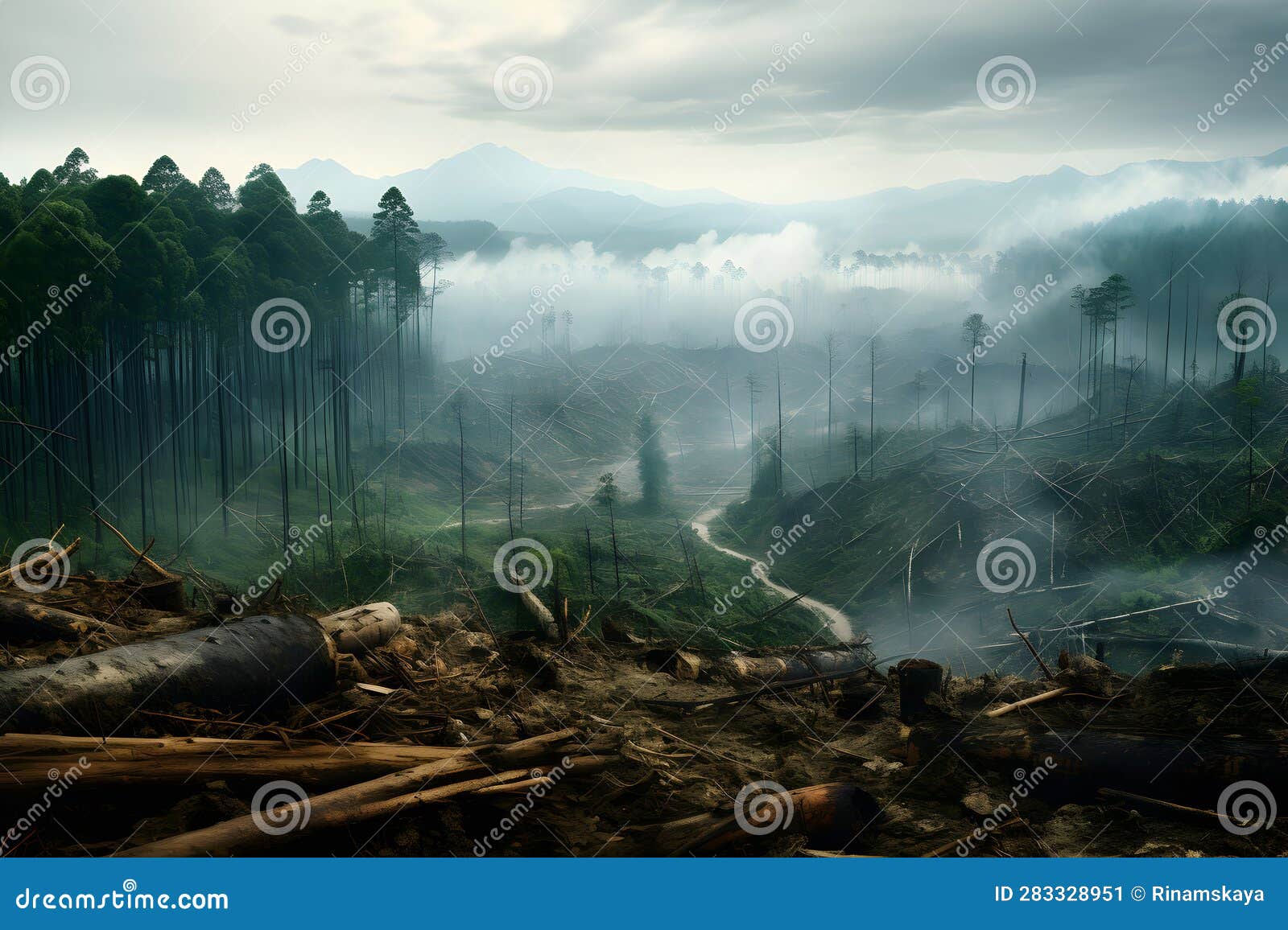 Felled Trees in the Forest. Selective Focus. Process of Aggressive ...