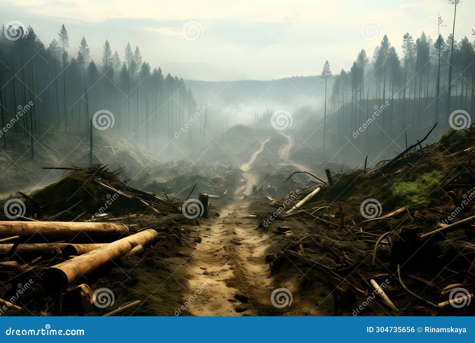 Felled Trees in the Forest. Selective Focus. Process of Aggressive ...