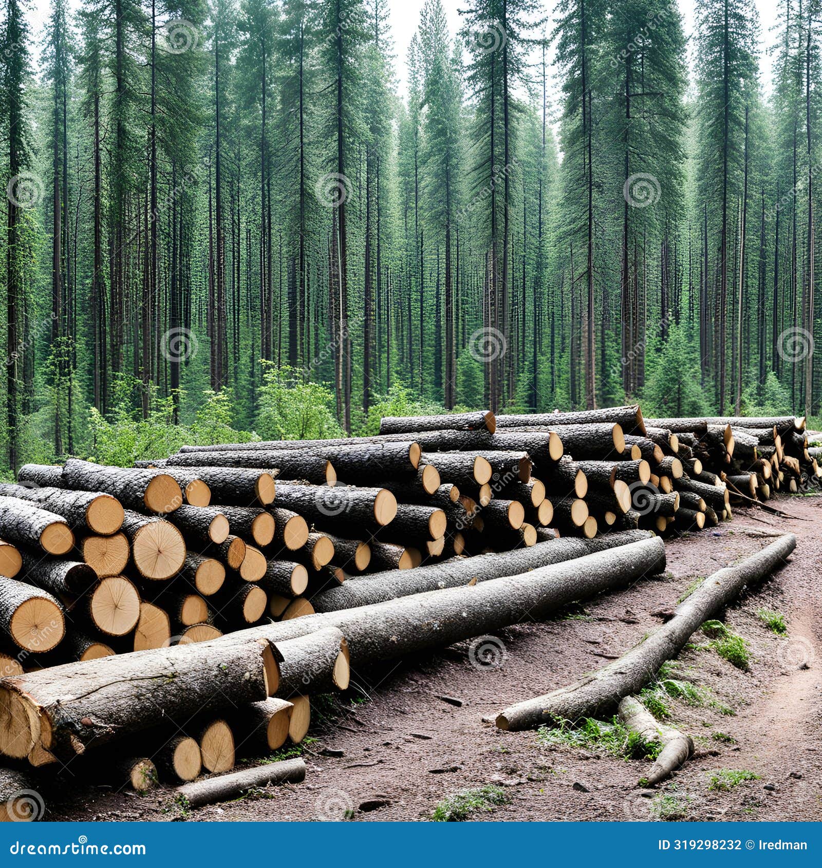 Timber Logging Camp Work Log Stack Forest High Mountain Cartoon Stock ...