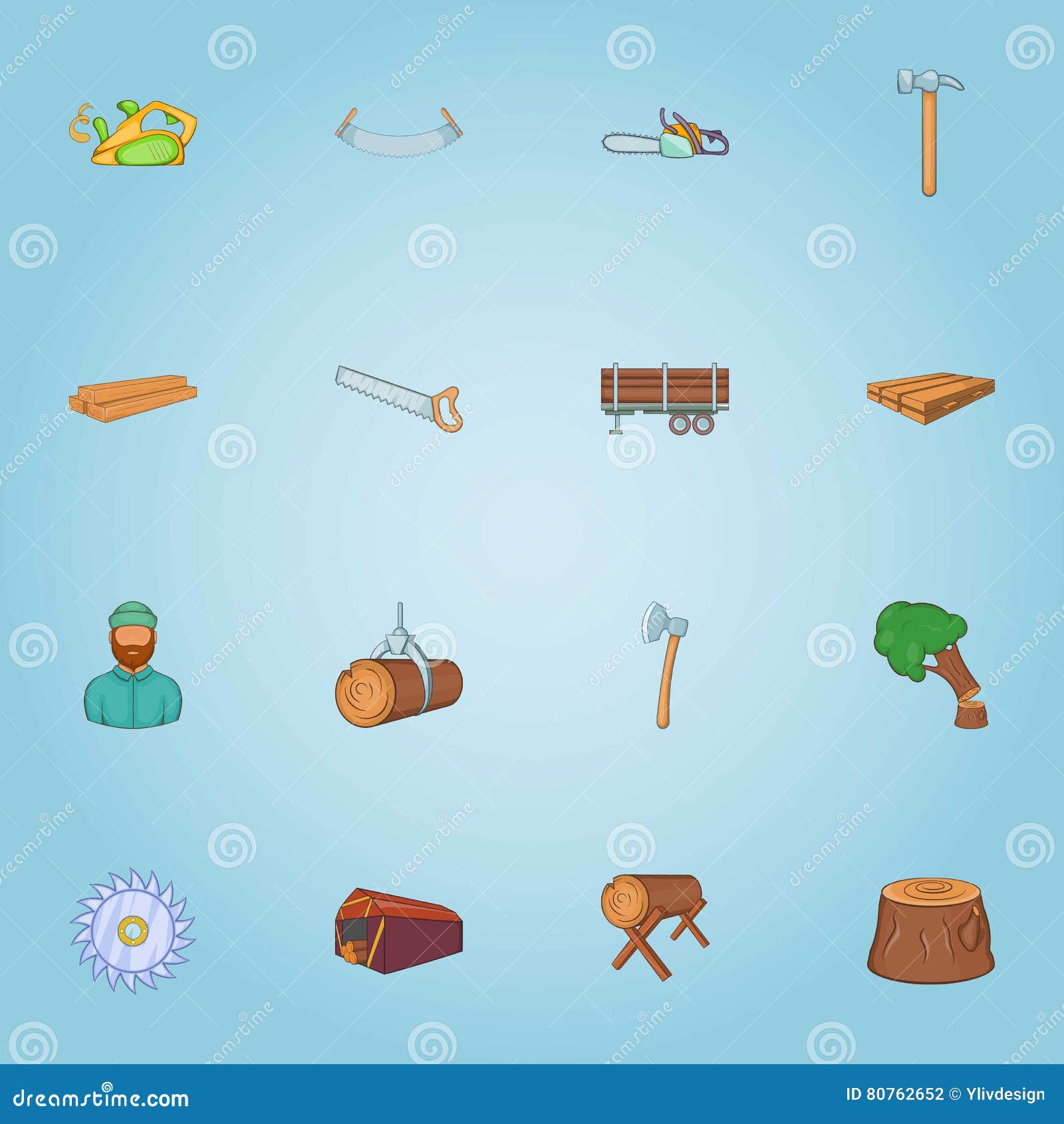 Felling of Trees Icons Set, Cartoon Style Stock Vector - Illustration ...