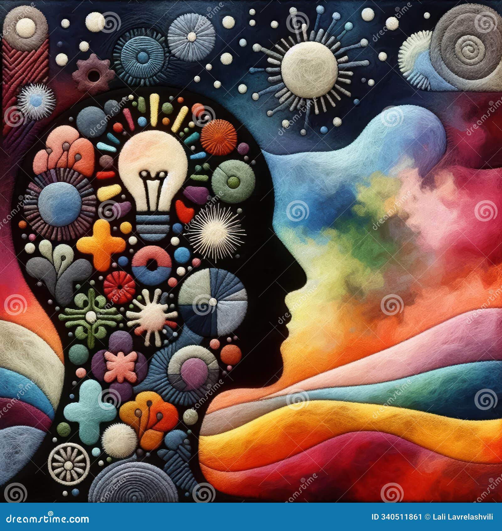 Felt Art Patchwork, Abstract Background with Idea Concept. Thinking ...