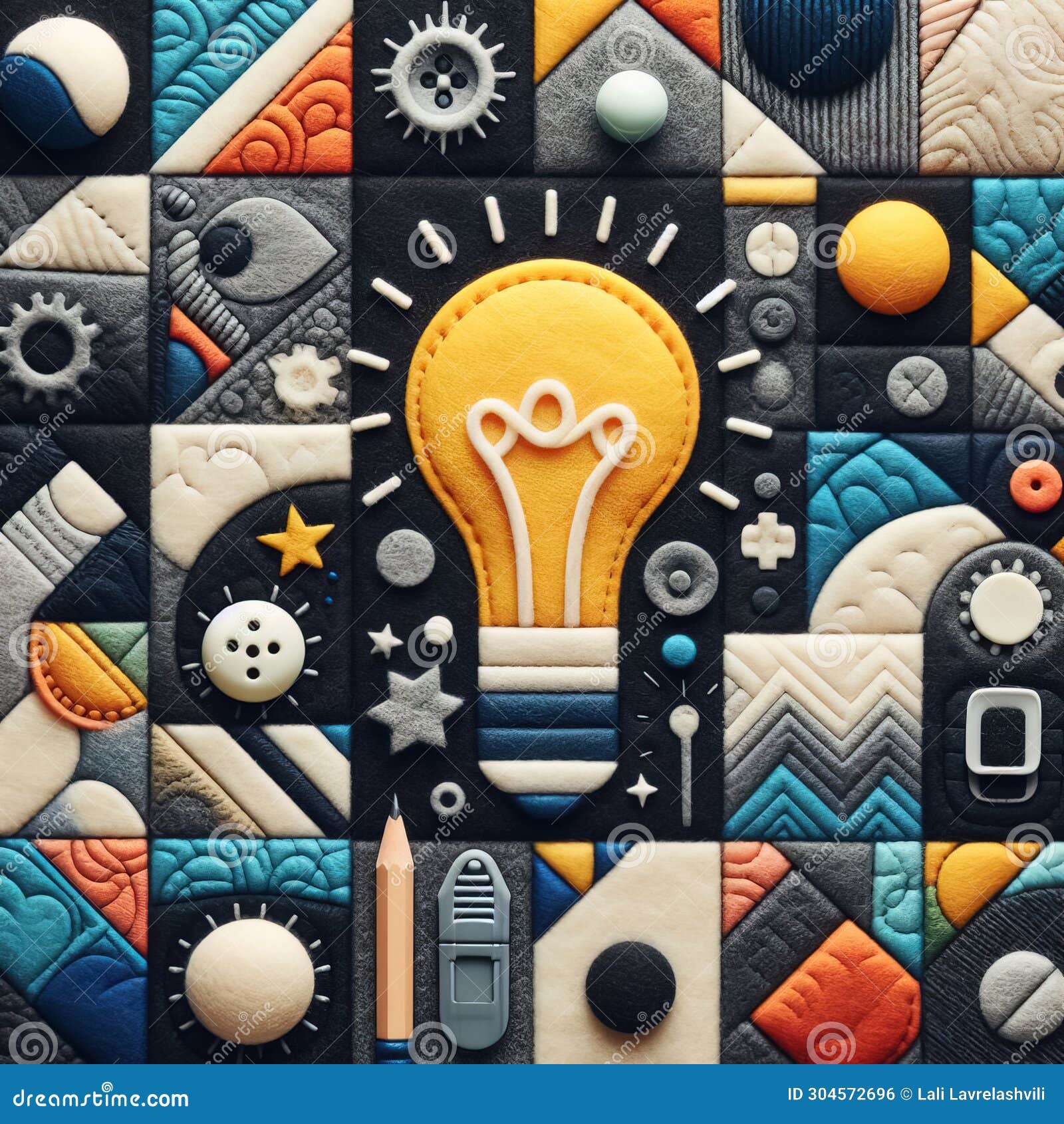 Felt Art Patchwork, Abstract Background with Idea Concept. Thinking ...