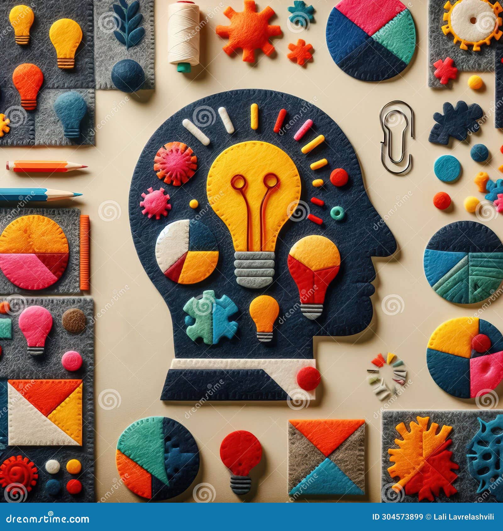 Felt Art Patchwork, Abstract Background with Idea Concept. Thinking ...