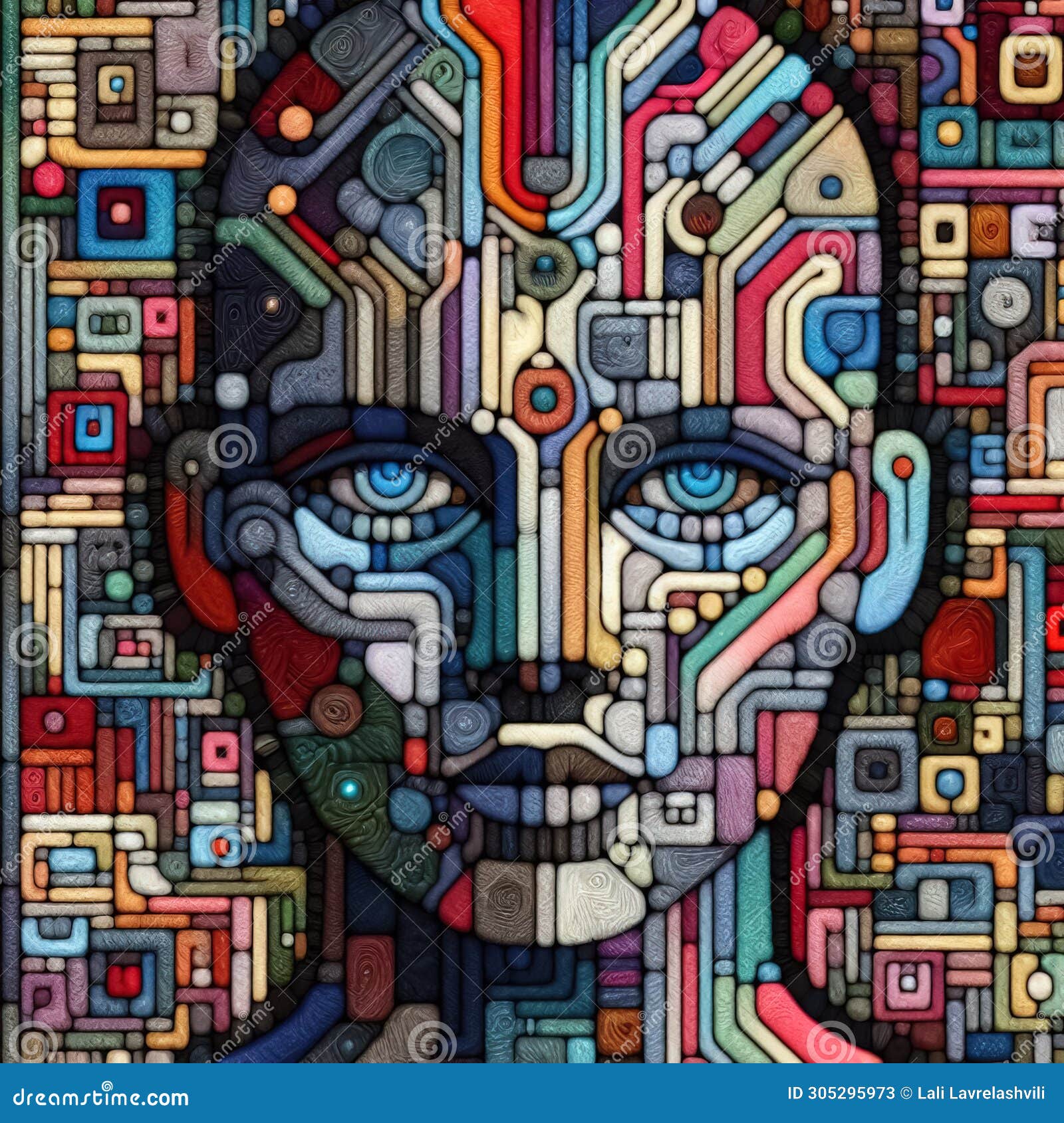 Felt Art Patchwork, Abstract Digital Cyborg Face. Artificial ...