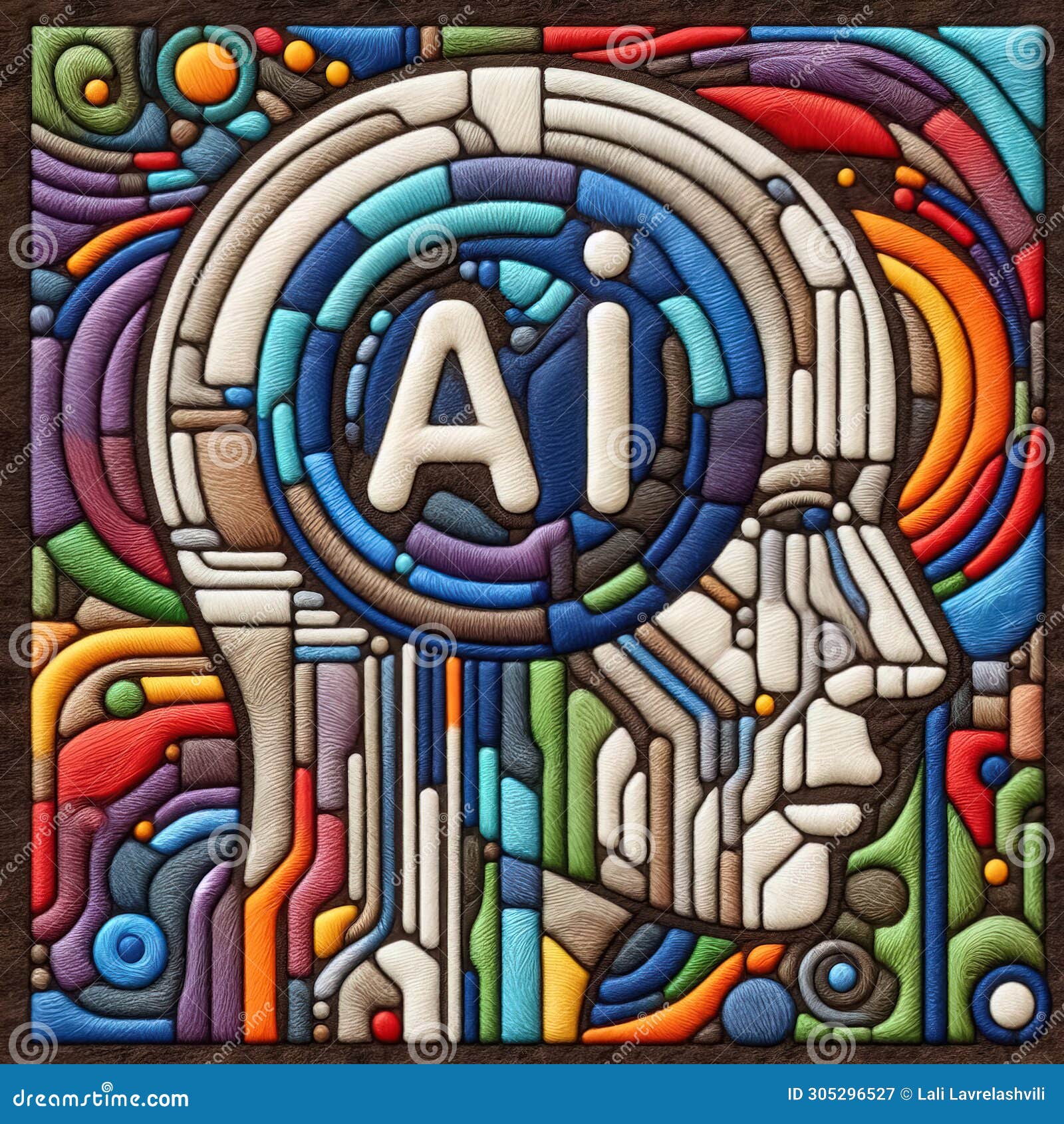 Felt Art Patchwork, Abstract Digital Cyborg Face. Artificial ...