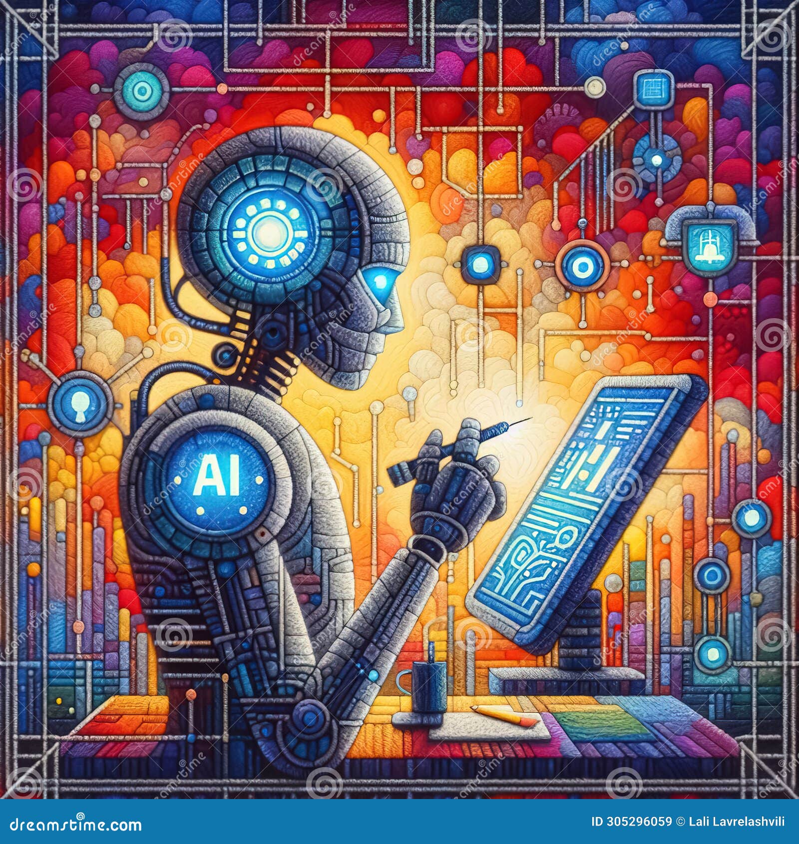 Felt Art Patchwork, AI Cyborg Machine Learning and Artificial ...