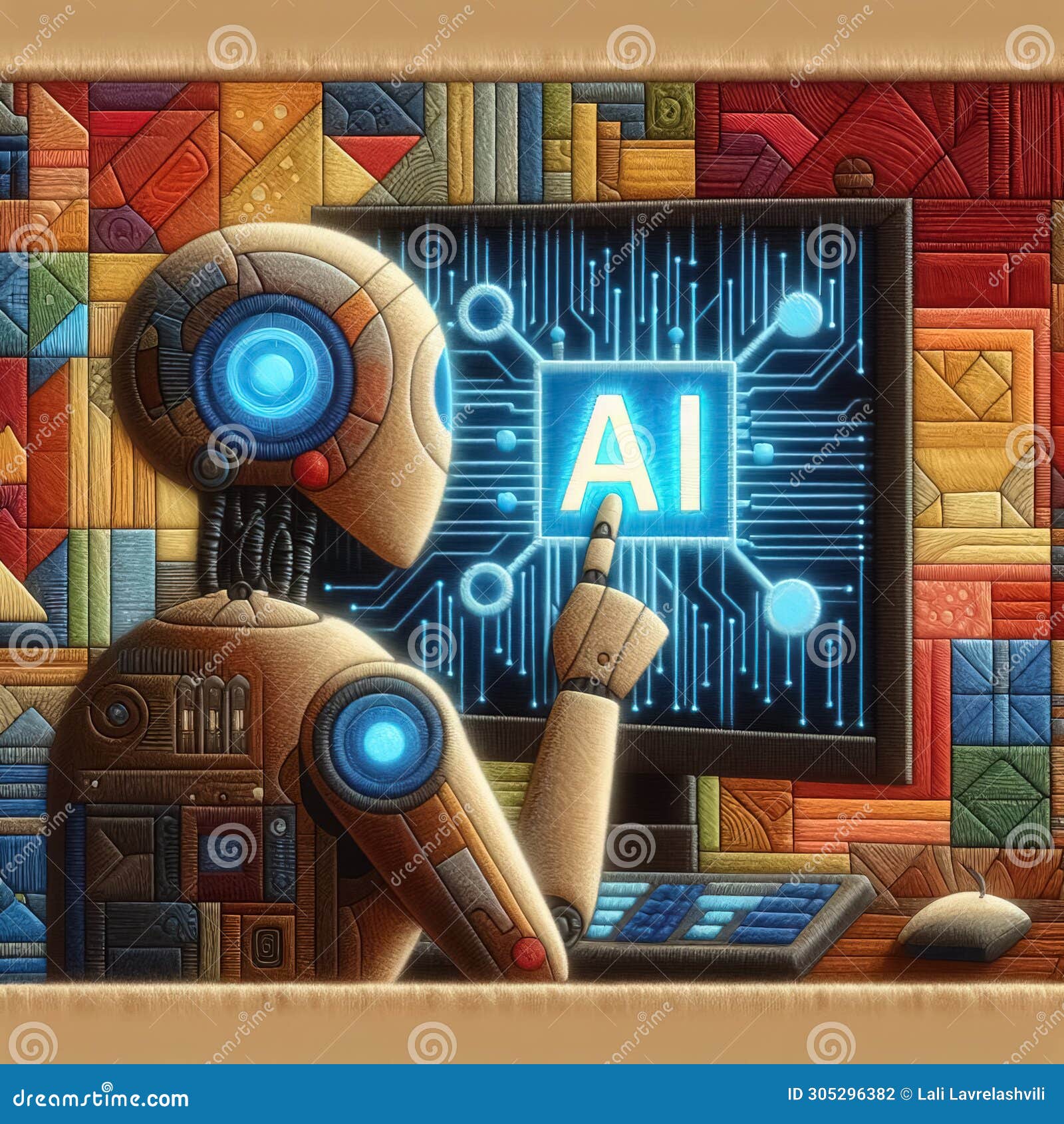 Felt Art Patchwork, AI Cyborg Machine Learning and Artificial ...