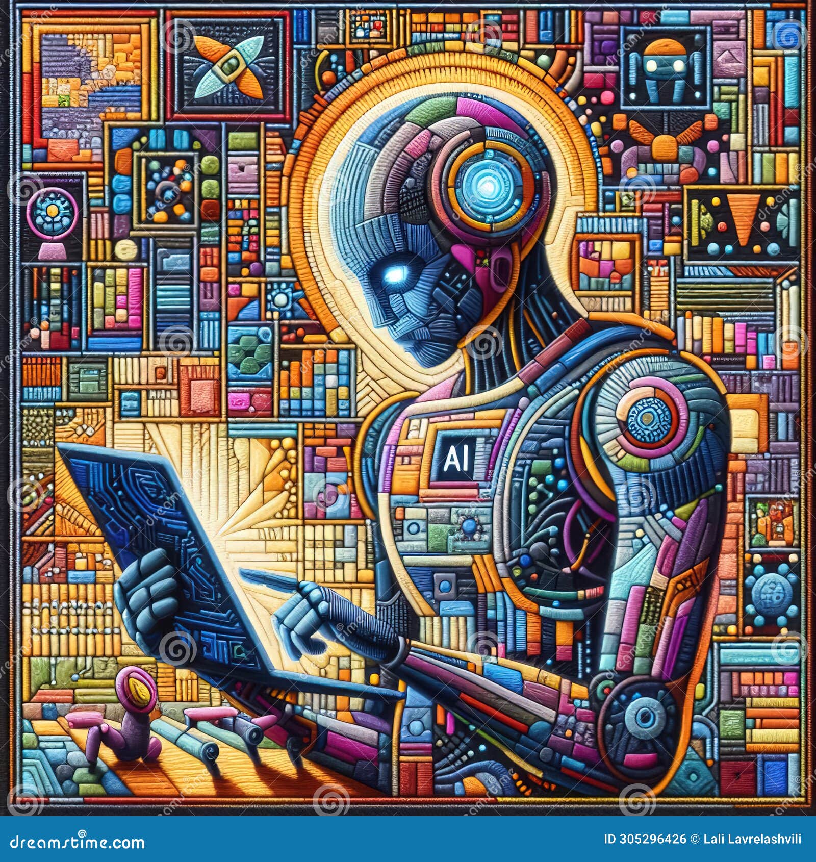 Felt Art Patchwork, AI Cyborg Machine Learning and Artificial ...