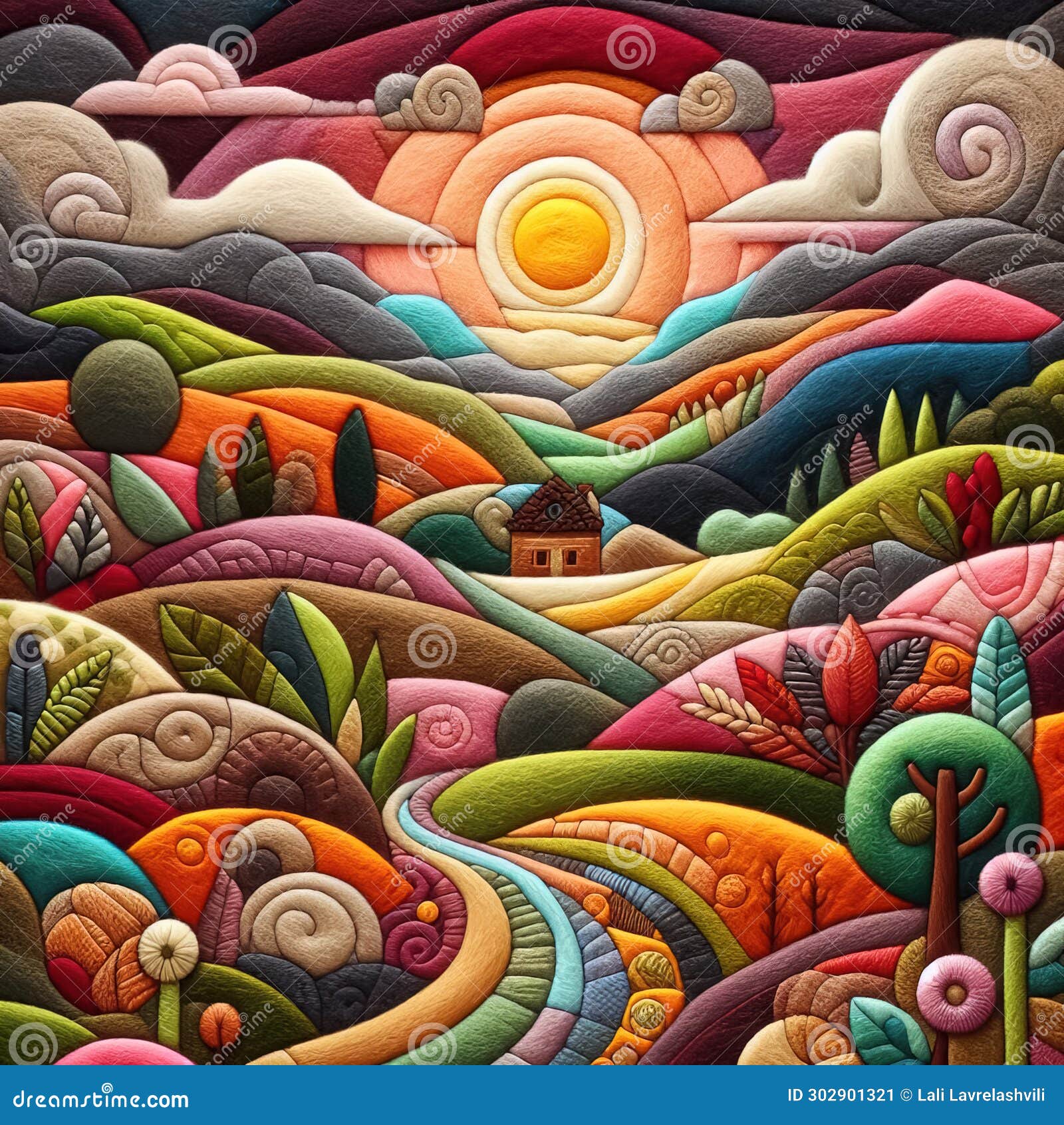 Felt Art Patchwork, Beautiful Landscape, Generative AI Stock Illustration - Illustration of ...
