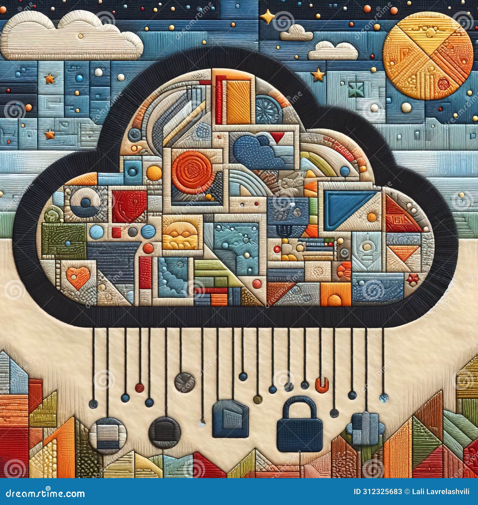 Felt Art Patchwork, Cloud Computing Concept, Showcasing File Upload and ...
