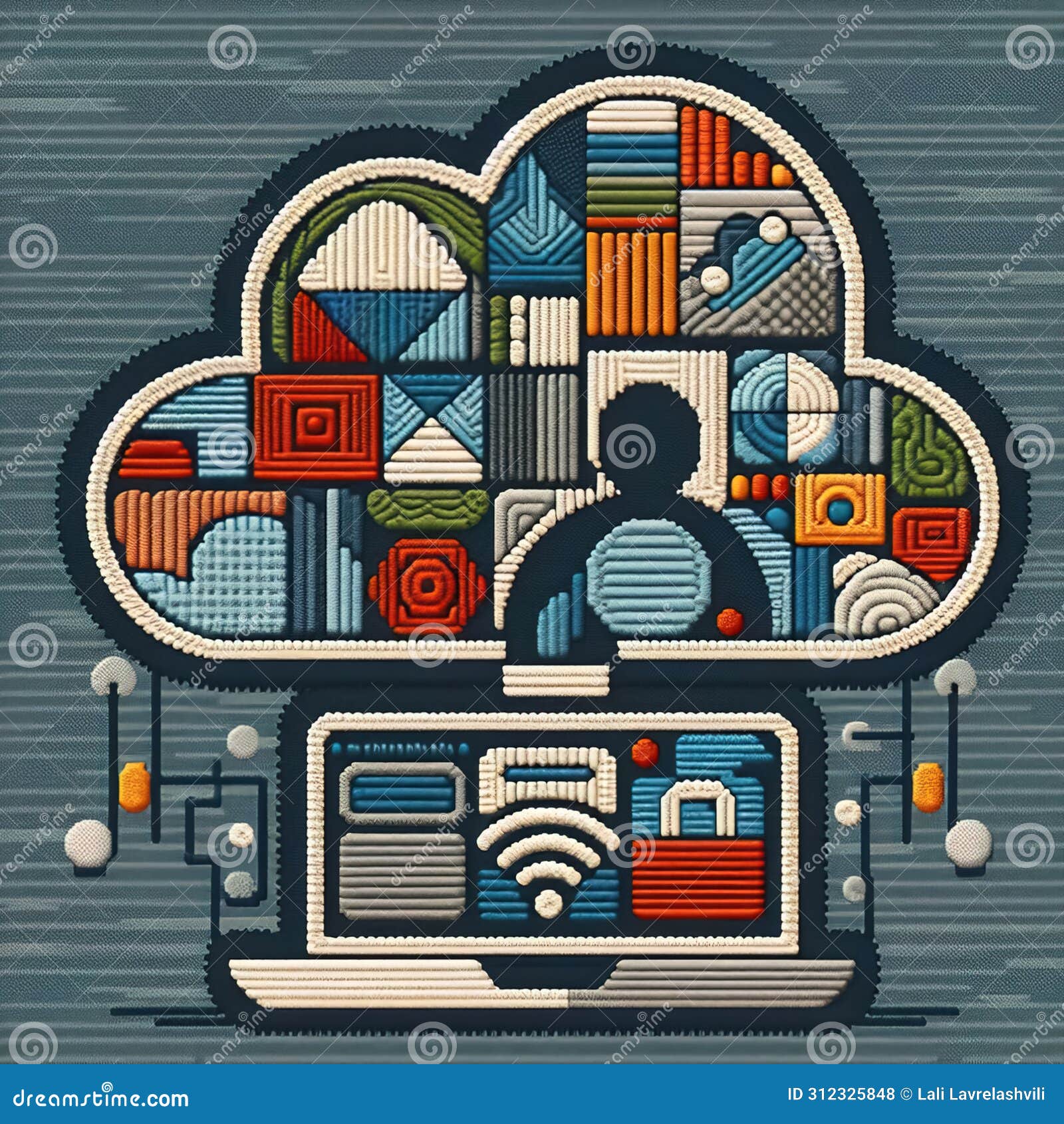 Felt Art Patchwork, Cloud Computing Concept, Showcasing File Upload and ...