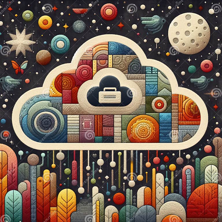 Felt Art Patchwork, Cloud Computing Concept, Showcasing File Upload and ...