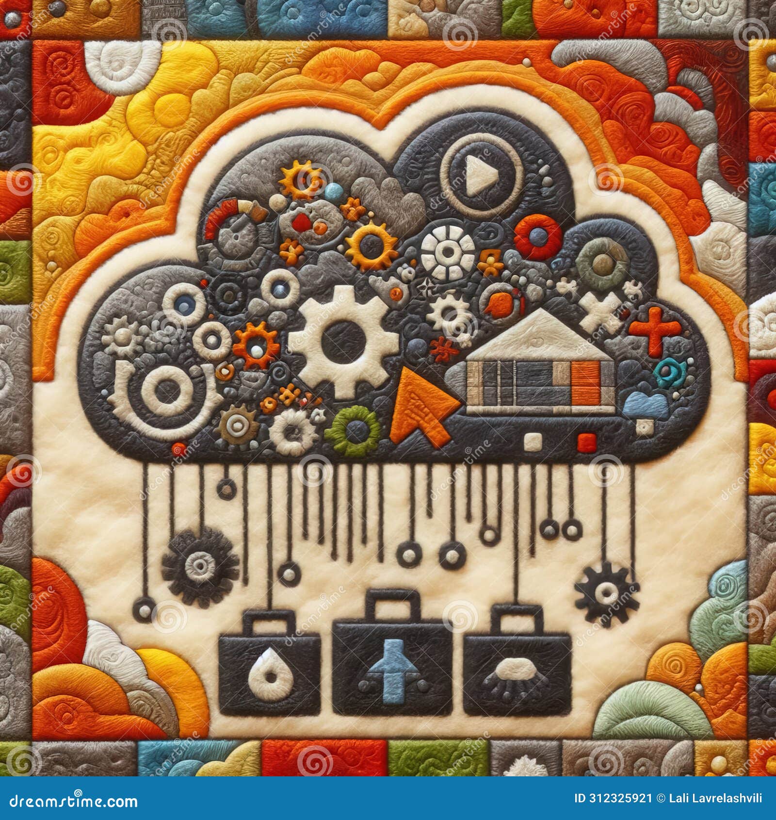 Felt Art Patchwork, Cloud Computing Concept, Showcasing File Upload and ...