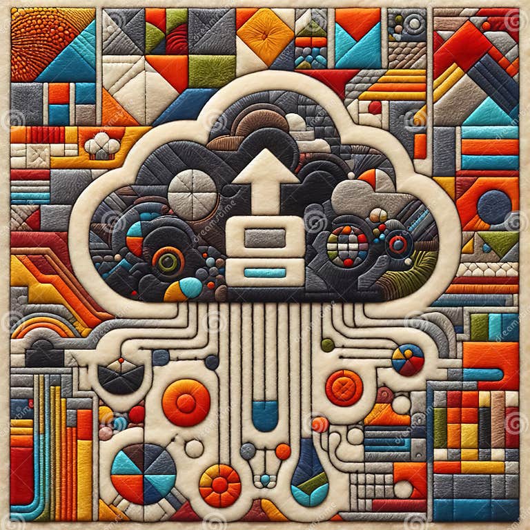Felt Art Patchwork, Cloud Computing Concept, Showcasing File Upload and ...