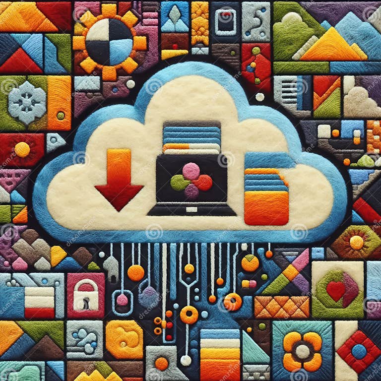 Felt Art Patchwork, Cloud Computing Concept, Showcasing File Upload and ...