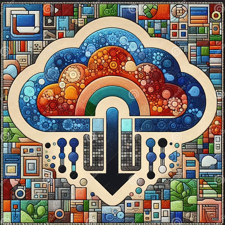 Felt Art Patchwork, Cloud Computing Concept, Showcasing File Upload and ...
