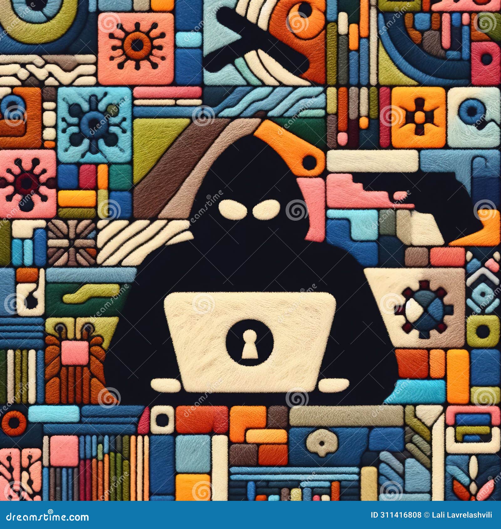 Felt Art Patchwork, Committing Cybercrime Concept Stock Illustration ...