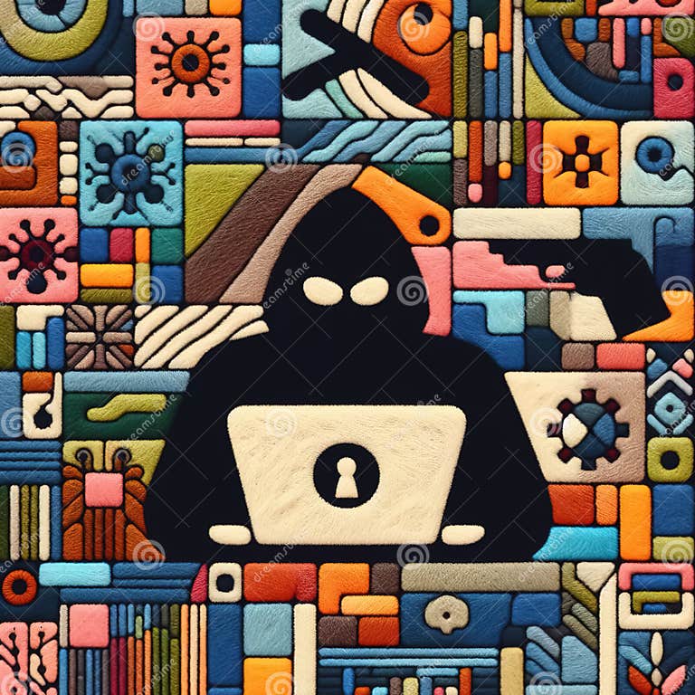 Felt Art Patchwork, Committing Cybercrime Concept Stock Illustration ...