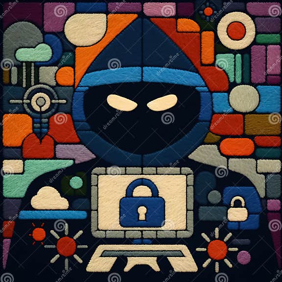 Felt Art Patchwork, Committing Cybercrime Concept Stock Illustration ...
