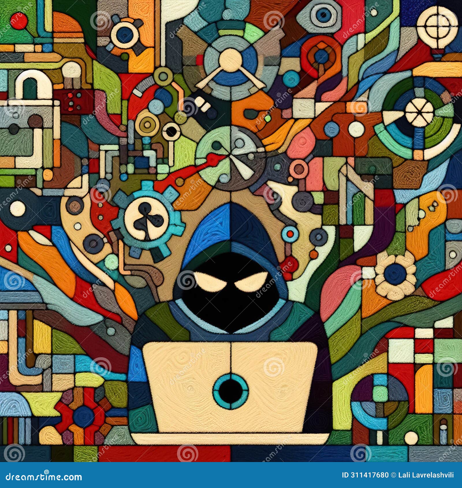 Felt Art Patchwork, Committing Cybercrime Concept Stock Illustration ...