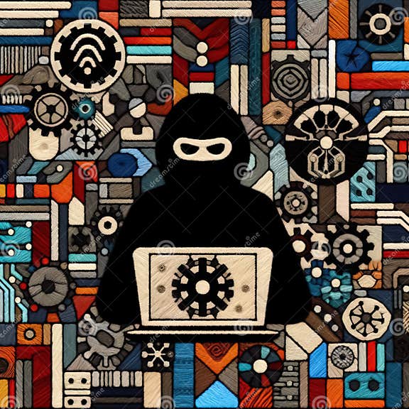 Felt Art Patchwork, Committing Cybercrime Concept Stock Illustration - Illustration of hack ...