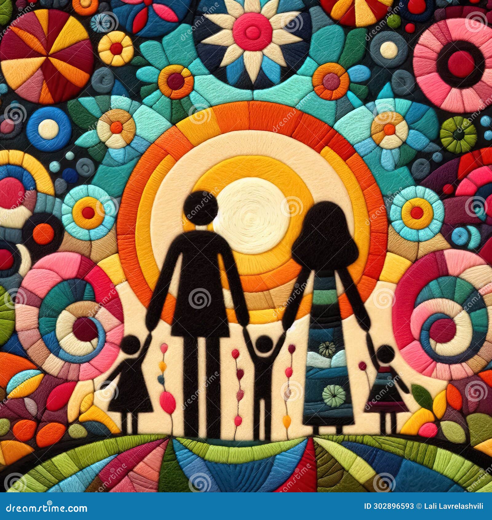 Felt Art Patchwork, Happy Family Concept, Generative AI Stock Image ...
