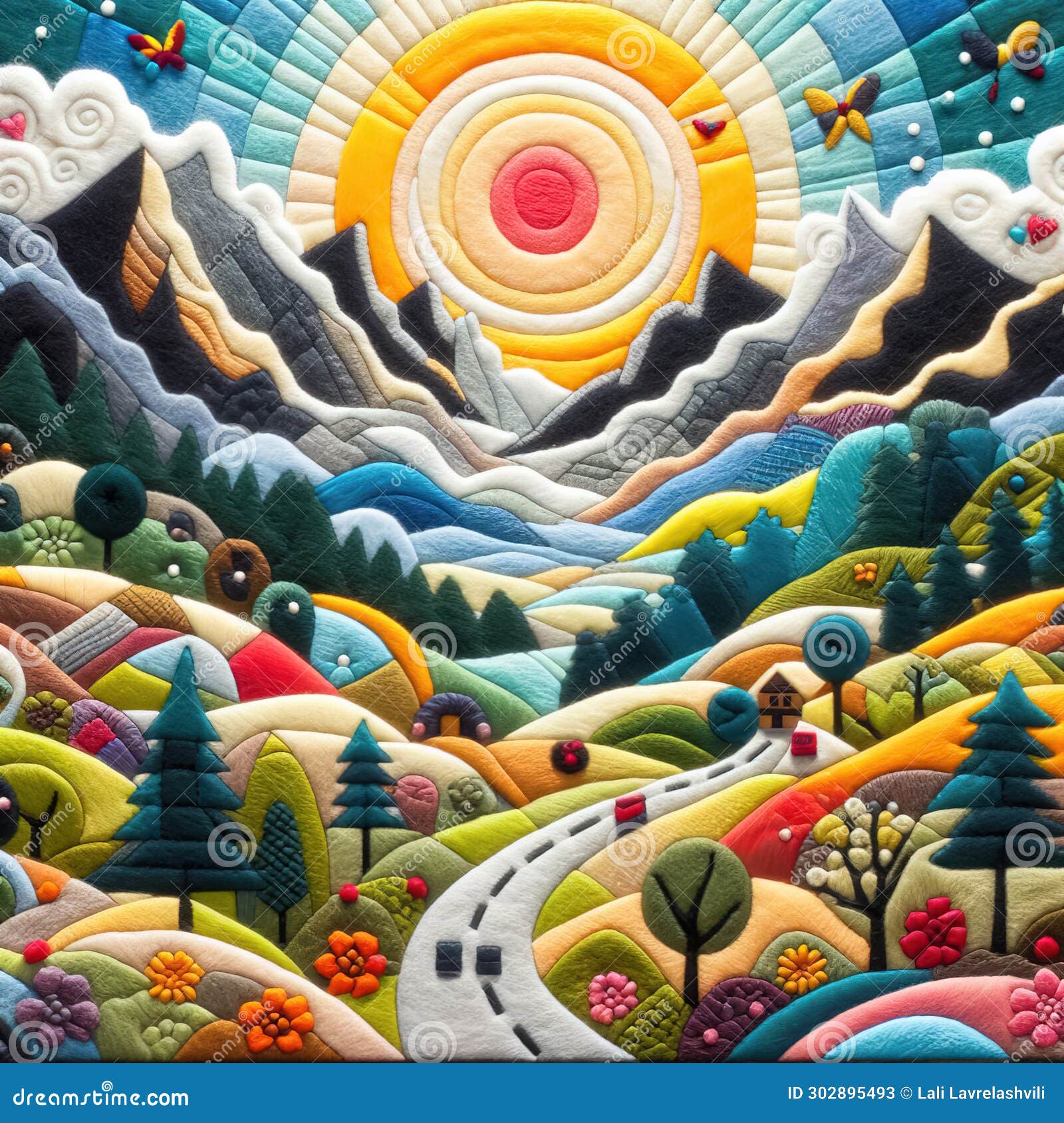 Felt Art Patchwork, Landscape of Beautiful Road in Mountains ...