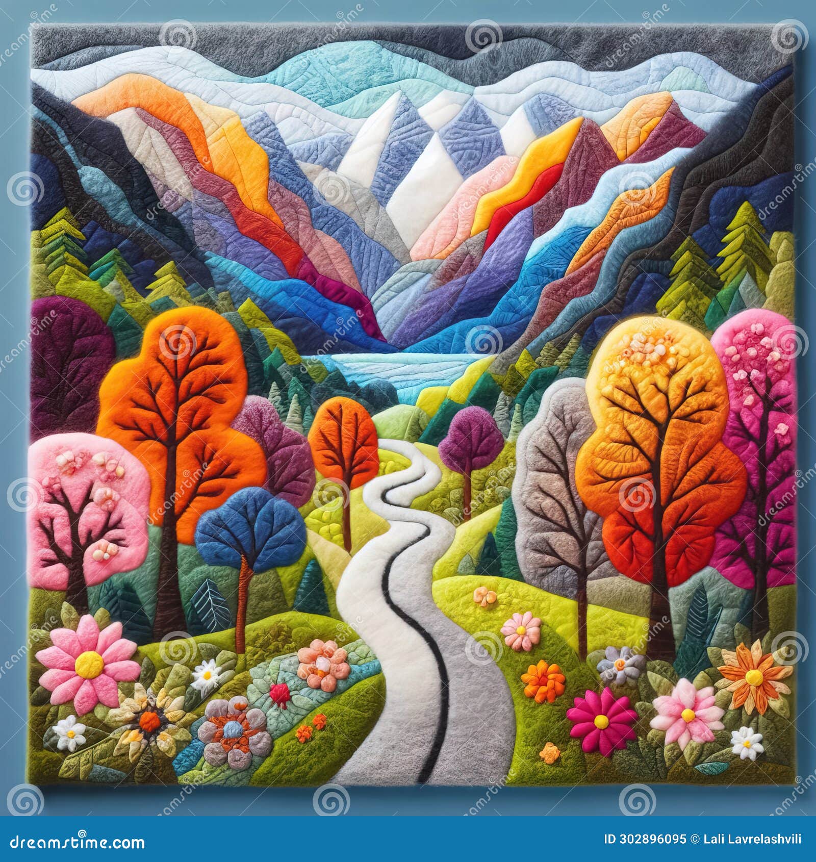 Felt Art Patchwork, Landscape of Beautiful Road in Mountains ...