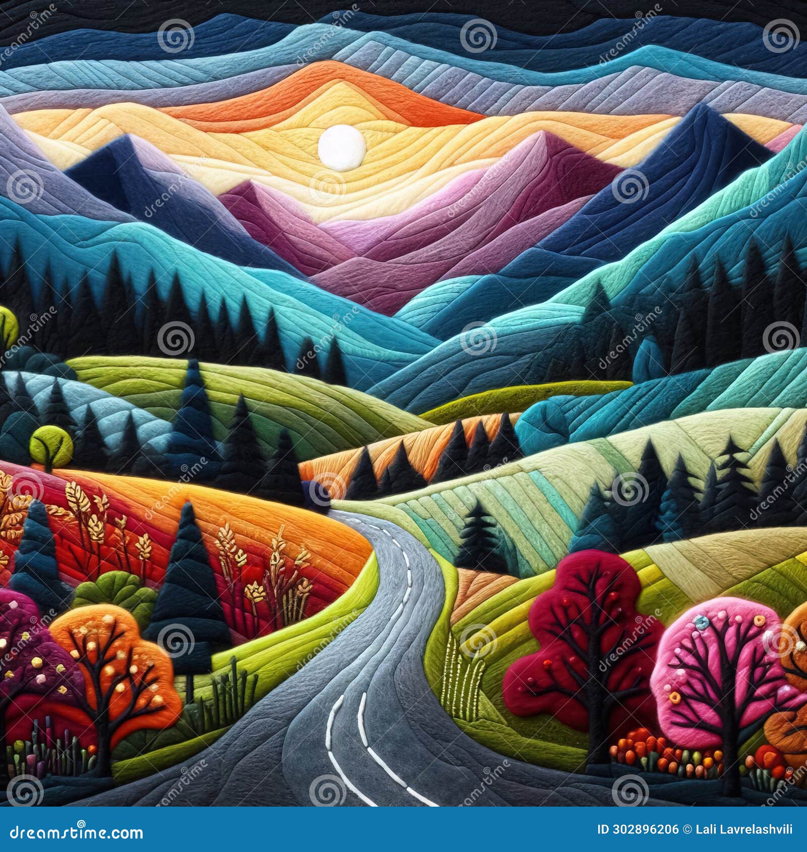Felt Art Patchwork, Landscape of Beautiful Road in Mountains ...
