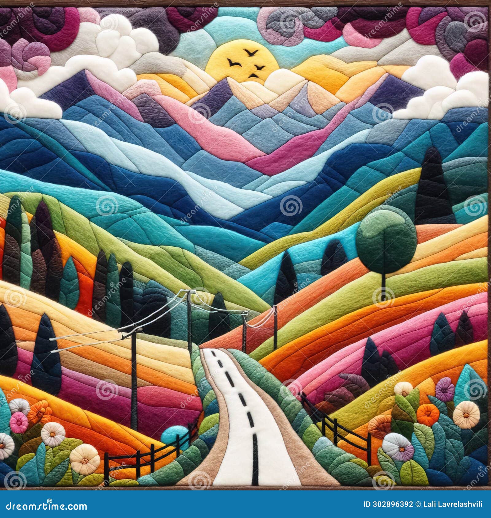 Felt Art Patchwork, Landscape of Beautiful Road in Mountains ...