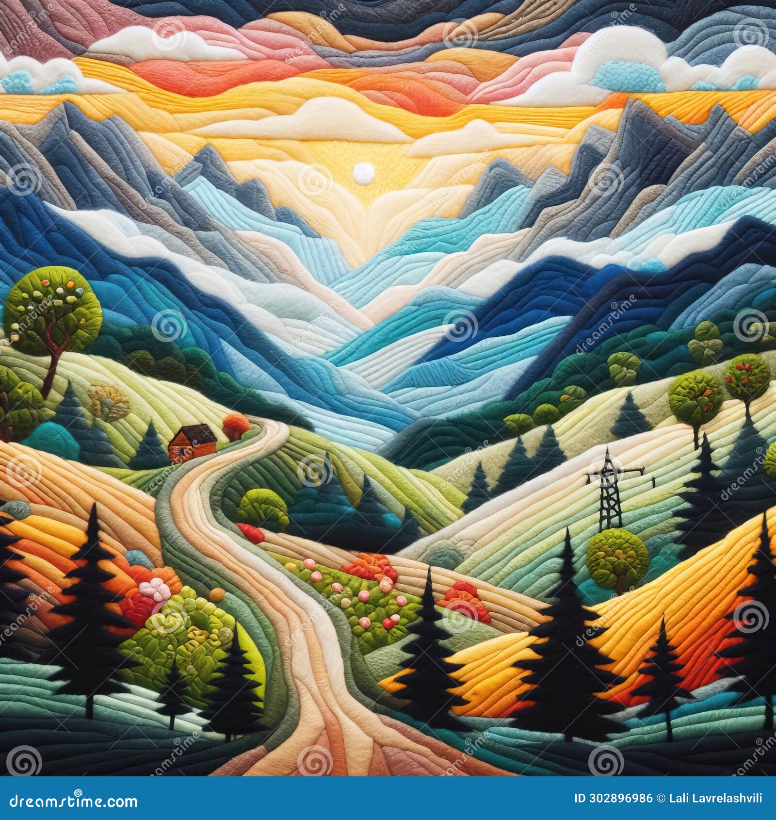 Felt Art Patchwork, Landscape of Beautiful Road in Mountains ...