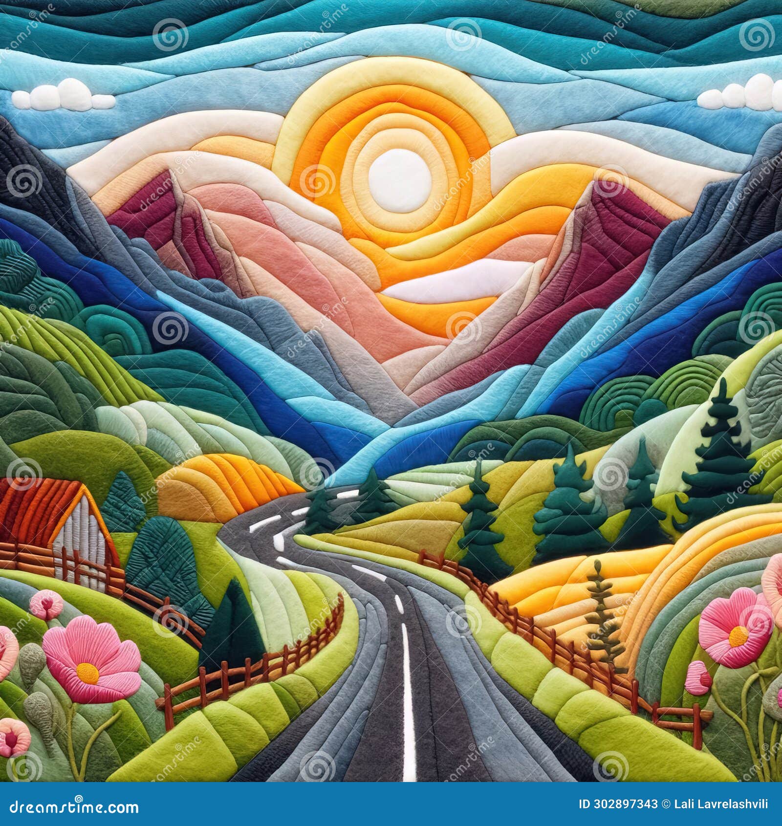 Felt Art Patchwork, Landscape of Beautiful Road in Mountains ...